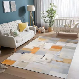 Generic Tapis &agrave; Poils Courts Color&eacute; pour Chambre et Salon, Design Abstrait G&eacute;om&eacute;trique Texture Lignes, Antid&eacute;rapant et Lavable en Machine, Tapis D&eacute;coratif pou