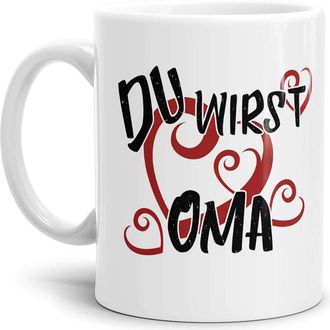 Tassendruck Geschenk-Tasse Du Wirst Oma - Nachwuchs/Schwangerschaft/Baby/Enkel/Nichte/Neffe/Enkelin/Weiss