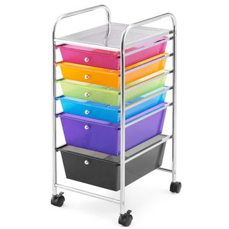 Giantex Rollwagen mit 6 stapelbaren Schubladen, Schubladenwagen Badrollwagen K&uuml;chenwagen mit feststellbaren Rollen, Aufbewahrungswagen Haushaltswagen Metallge