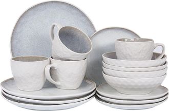 Beliani Tafelservice f&uuml;r 4 Personen Steinzeug grau 16-teilig Geschirr Set Retro Sesame