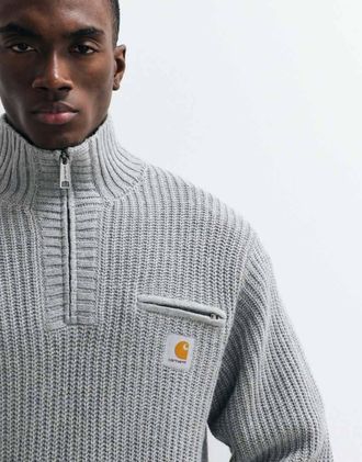 Carhartt Work in Progress Detroit - Pull en maille &agrave; col zipp&eacute; - Gris chin&eacute;