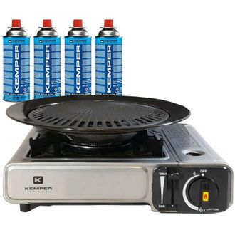 Kemper Kemper - Barbecue gaz Grill 2en1 R&eacute;chaud gaz pi&eacute;zo 2200 w + 4 cartouches gaz butane