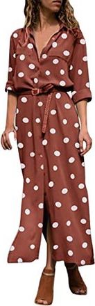 Generic Robe longue dété 2026 à imprimé à pois pour femme avec fente boutonnée, Rouge, XXL