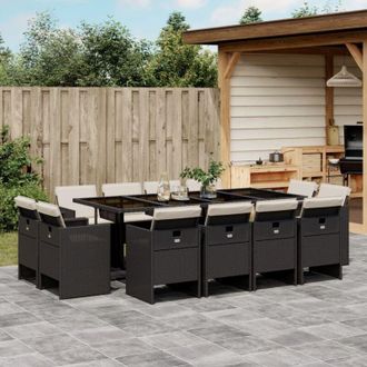 vidaXL Ensemble &agrave; manger de jardin 13 pcs coussins noir r&eacute;sine tress&eacute;e - Vidaxl