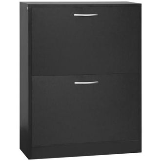 HOMCOM Armoire &agrave; Chaussures Meuble &agrave; Chaussures dim. 60L x 24l x 80H cm 2 Portes abattantes Noir