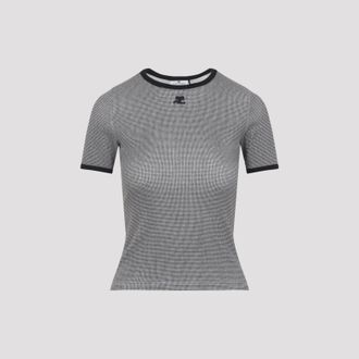 Courr&egrave;ges T-shirt contrast&eacute; pied-de-poule Courr&egrave;ges