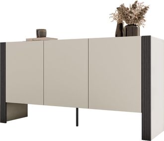 Mirjan24 Kommode 150 3D Tamisa 03, Sideboard mit 3 T&uuml;ren und ged&auml;mpftem Schlie&szlig;system, innen mit 6 F&auml;chern, Highboard, T&uuml;rkommode, Anrichte (Cashmere + Schwarz