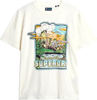 Superdry Herren Locker geschnittenes T-Shirt mit Neon-Reisegrafik Wollweiß Geflammt XXXL