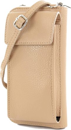 modamoda.de P06 Damen Leder Umh&auml;ngetasche Geldb&ouml;rse Handytasche 6,5 Zoll handmade in Italy, Farbe:Beige