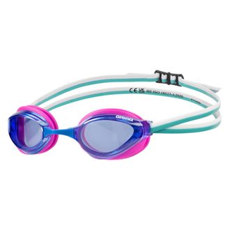 Arena Python Racing-Schwimmbrille fur Damen und Herren, Anti-Beschlag, nicht spiegelnde Glaser, maximaler Komfort, Doppelriemen, Blau/Fuchsia/Wasser