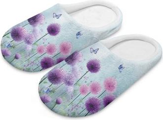 Coloranimal Pantoufles dint&eacute;rieur r&eacute;utilisables en coton pour femme - Pour chambre dinvit&eacute;s - Chaussures dint&eacute;rieur tendance &agrave; bout ferm&eacute;, Pissenlit violet, 38.5/