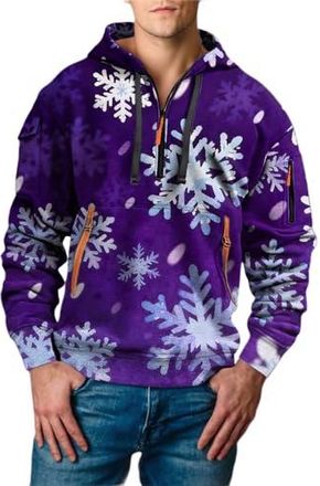 Generic Sweat-shirt de Noël pour homme avec col zippé et flocon de neige imprimé 3D Père Noël Chemisier décontracté col en V Veste de vacances fantaisie, Viol