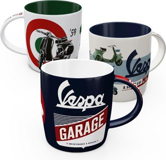 Nostalgic Art Retro Kaffee-Becher (3er-Set), 330 ml, Vespa Set 2 - Geschenk-Idee für Roller-Fans, Keramik-Tasse, Vintage Design