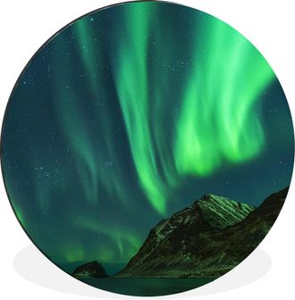 MuchoWow Wandbild Rund Wanddeko Deko Wohnzimmer Bilder 30x30 cm Nordlichter - Sternenhimmel - Norwegen