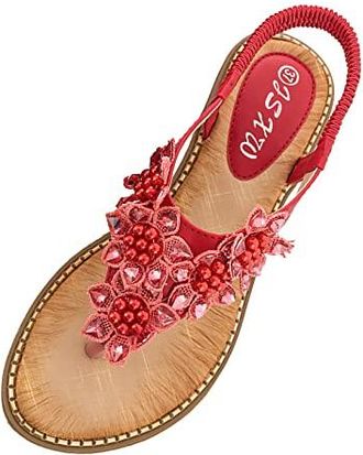 Generic Pantoufles d&eacute;t&eacute; pour femme - Sandales plates pour femme - Style boh&egrave;me - Chaussures plates - Ballerine, RD1, 39 EU