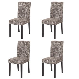 Mendler 4er-Set Esszimmerstuhl Stuhl K&uuml;chenstuhl Littau - Textil mit Schriftzug, grau, dunkle Beine