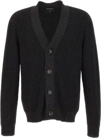 Emporio Armani Homme, Pulls, Gris, Taille: M Cardigan en maille lurex à demi-côtes anglaises