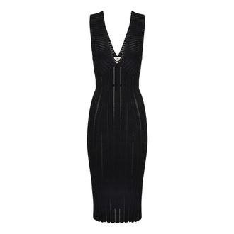 Elisabetta Franchi Femme, Robes, Noir, Taille: 44 FR Robe Midi &agrave; Col en V