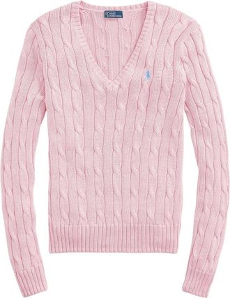 Polo Ralph Lauren Femme, Pulls, Rose, Taille: 38 FR Pull en coton &agrave; col en V et maille torsad&eacute;e