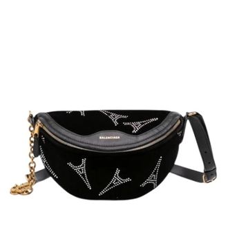 Balenciaga Sac banane en velours orn&eacute; de cristaux Pre-owned - Femme - Pre-owned - Noir - Taille: ONE Size