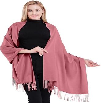 CJ Apparel Châle épais en coton mélangé de couleur unie pour écharpe, écharpe, couvre-tête, pashmina, Rose corail foncé, taille unique