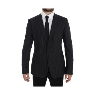 Dolce & Gabbana Grauer Gestreifter Slim Fit Wollblazer - - Jackets - Herren - Grau - L