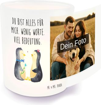 Mr. & Mrs. Panda Personalisiertes Foto Windlicht Pinguin P&auml;rchen - Geschenk, Hochzeitstag, Windlichter mit, Teelichthalter, Hochzeitsgeschenk, Wunschfoto, Verlobung, V