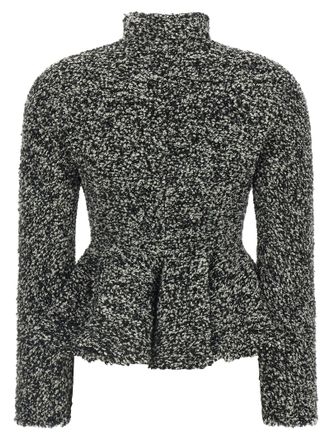 Alberta Ferretti Virgin Wool Boucl&eacute; Peplum Blazer - White