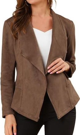 Allegra K Veste en faux daim pour femme avec revers ouvert sur le devant, marron clair, 48