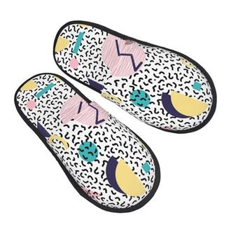 Generic Pantoufles De Maison Style G&eacute;om&eacute;trique R&eacute;tro Des Ann&eacute;es 90 Doux Pantoufles En Coton Cozy Chaussons Pour Camping Homme Int&eacute;rieur M