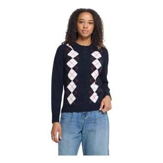 Ichi Harlekin Rundhals-Strickpullover - - Knitwear - Damen - Blau - L
