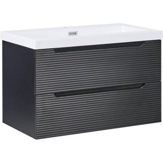 Beliani Wandmontierter Waschtischunterschrank mit Waschbecken MAKANA 80 cm Schwarz