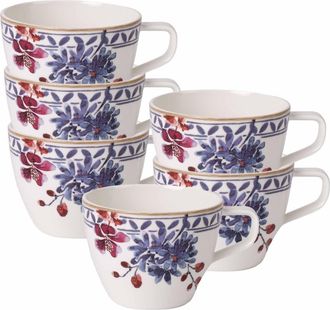 Villeroy & Boch Artesano Provençal Lavendel Kaffeetasse 6er Set, 250 ml, Tasse mit stilvollem Lavendel-Dekor, Premium Porzellan, Spülmaschinenfest, Bunt