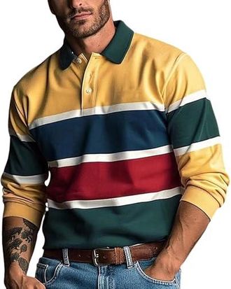 Generic Tee Shirt Manche Longue Homme Manche Longue Sweatshirts Pull Homme &Eacute;l&eacute;gant Imprim&eacute; V&ecirc;tements Saisonnier Vintage Tee Shirt Printemps Polo pour Les F&ecirc;te