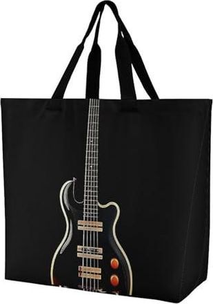 Generic Guitare Noire Sac A Main Femmes Pliable Sacs De Courses L&eacute;ger Sac Cabas Pour Gym Shopping Voyage