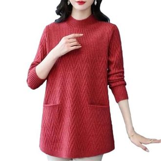 Generic Pull en tricot à manches longues pour femme, Rouge, XL