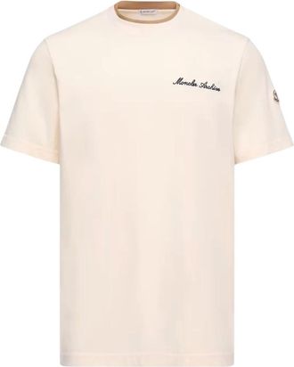 Moncler Homme, Tops, Beige, Taille: XL T-shirt en coton avec logo brod&eacute;