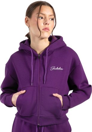 Smilodox Sweatjacke Damen Enara, Strickjacke mit Frontzipper und K&auml;ngurutasche, gesticktem Logo auf Brust, weichem Stoff mit B&uuml;ndchen, Bequeme Kapuzenjacke f&uuml;r