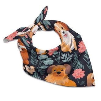Generic Écharpe carrée en soie légère avec motif floral pour chien, écharpe mignonne pour chiot, écharpe pour cheveux, foulard respirant, cadeau pour femme et