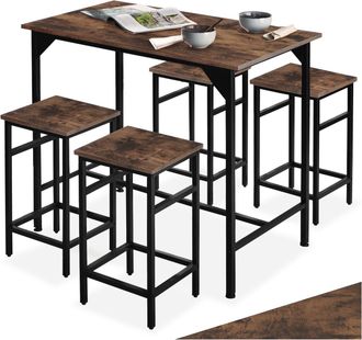 TecTake Bartisch-Set, Stehtisch mit 4 Barhockern, 5-teiliges Tischset, 100 x 60 x 88,5 cm, Industrie-Design, Tischplatte aus Holz, schwarzes Metallgestell (In