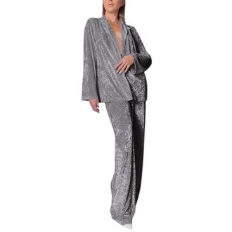 Generic Ensemble de pyjama deux pi&egrave;ces en velours pour femme, haut blazer surdimensionn&eacute; avec pantalon &agrave; jambes larges pour v&ecirc;tements de nuit de luxe et v&ecirc;tem