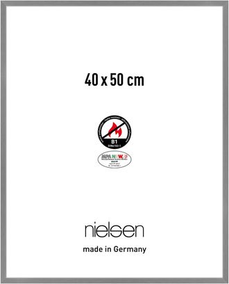 Nielsen Design Bilderrahmen mit Brandschutz B1, 40 x 50 cm, Aluminium, Grau matt, Posterrahmen zum Aufhängen im Hoch- & Querformat, Echtglas, C2-B1