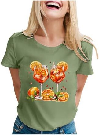 Generic T-shirt d&eacute;contract&eacute; pour femme avec col rond et imprim&eacute;, manches courtes, Vert arm&eacute;e., M