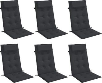 vidaXL Coussins de chaise &agrave; dossier haut lot de 6 noir tissu oxford