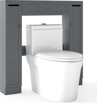 Giantex Toilettenschrank mit Toilettenpapierhaltern, freistehendes Toilettenregal mit verstellbaren Einlegeb&ouml;den, platzsparender WC Schrank f&uuml;r Badezimmer, W&auml;