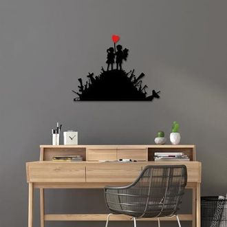 Hanah Home Stylish Decorative Metal Wall Accessory, 52 x 70 cm, 100% Metal (1.5 mm) | Black & Red | Easy Wall Mounting | Perfect for Modern Home Decor