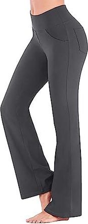 Generic Pantalon de yoga &eacute;vas&eacute; gris fonc&eacute; pour femme, taille haute, pantalon bootcut extensible, pantalon de pilates, v&ecirc;tement dentra&icirc;nement ajust&eacute;, tissu dou