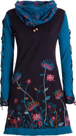 vishes Damen Langarmshirt-Kleid mit Schalkragen in Schwarz I Gr&ouml;&szlig;e XS (34-36) I Handgefertigt aus 100% Baumwolle I Ideal f&uuml;r Jede Jahreszeit I Nachhaltige Al