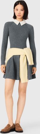 Maje Kurzes Strickkleid Mit Perlenkragen - Grau - Maje