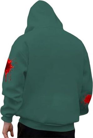Generic Sweat &agrave; capuche dHalloween pour homme, pull &agrave; capuche avec empreintes de main de sang dHalloween | Pull tendance pour les vacances, vert fonc&eacute;, XXL